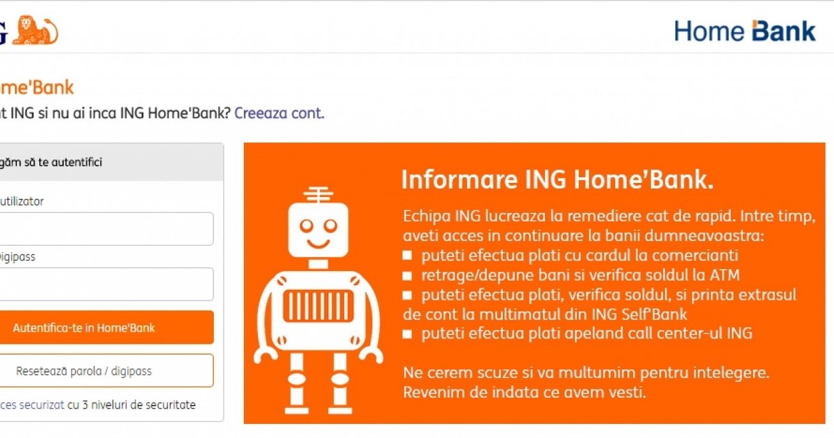 Probleme pentru clienţii ING: Serviciul Home Bank a fost indisponibil ...