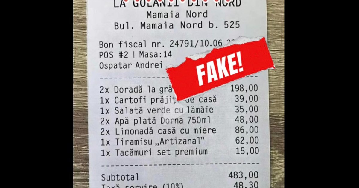 Bonul fiscal emis în Mamaia Nord, care percepea taxă pentru tacâmuri ...