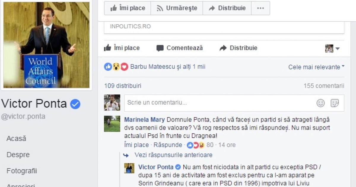 Ponta anunţă despărţirea definitivă de PSD: Din septembrie voi face ...