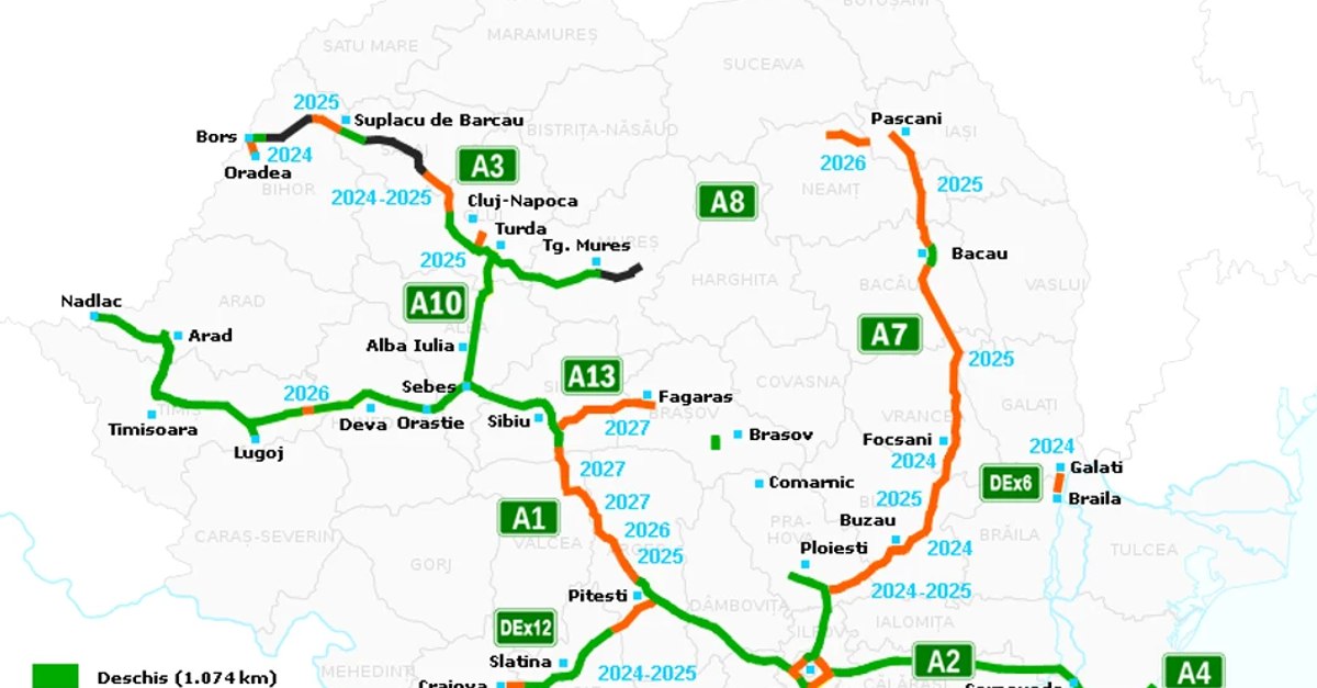 Harta autostrăzilor din România. Județele cu cei mai mulți kilometri de ...