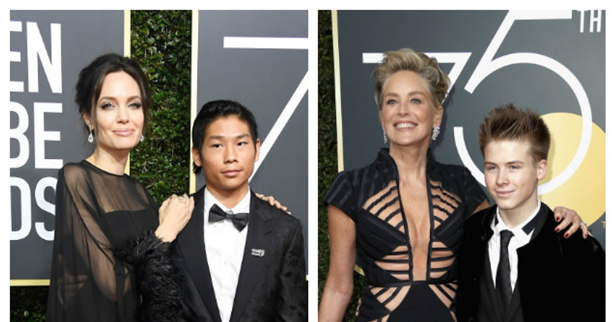 Angelina Jolie şi Sharon Stone, fermecătoare la braţul propriilor băieţi