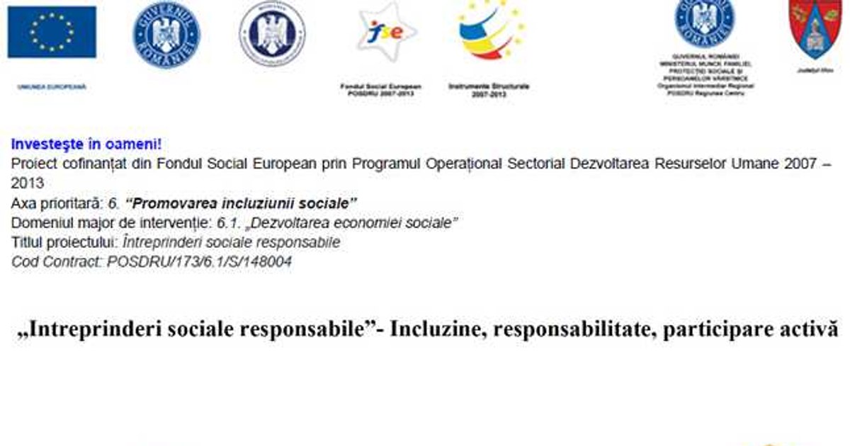 „Intreprinderi sociale responsabile”- Incluzine, responsabilitate ...