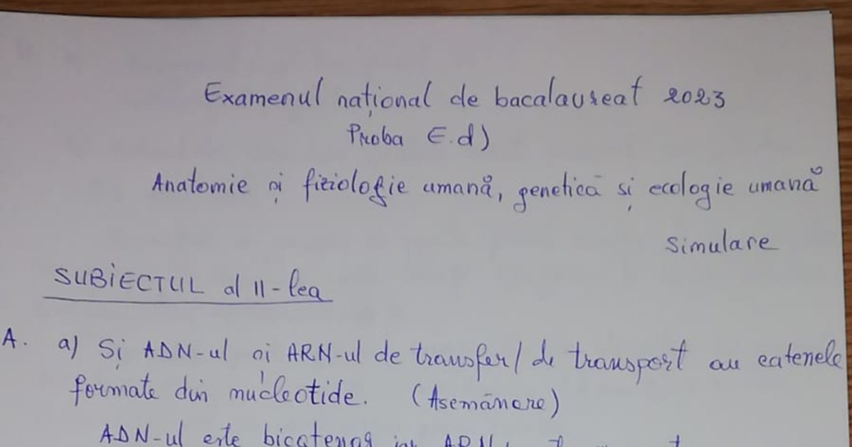 Simulare Bac 2023. Cum puteau fi rezolvate subiectele la Anatomie ...