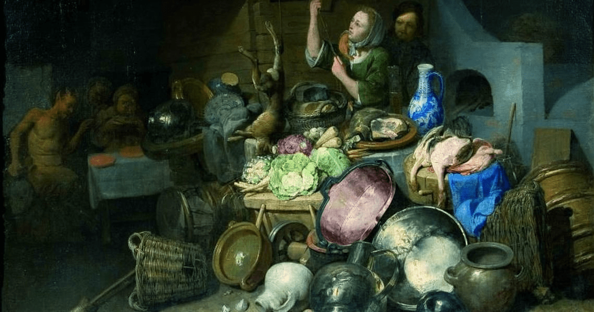 Faunul în bucătărie. Un tablou de David Rijckaert III